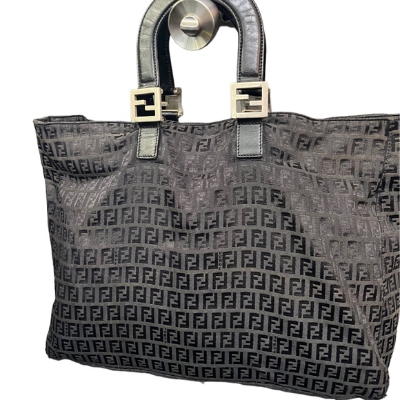 Fendi | Bags | Vintage Fendi Cloth Bag W Leather Handles Silver ...